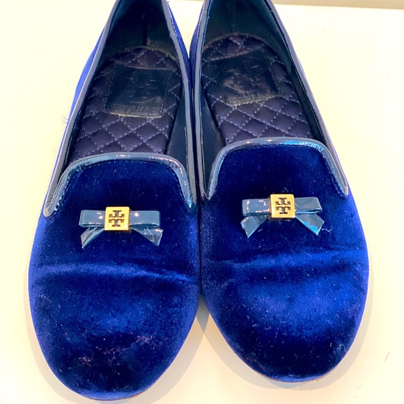 Tory Burch | Shoes | Tory Burch Blue Velvet Smoking Slipper 65 | Poshmark